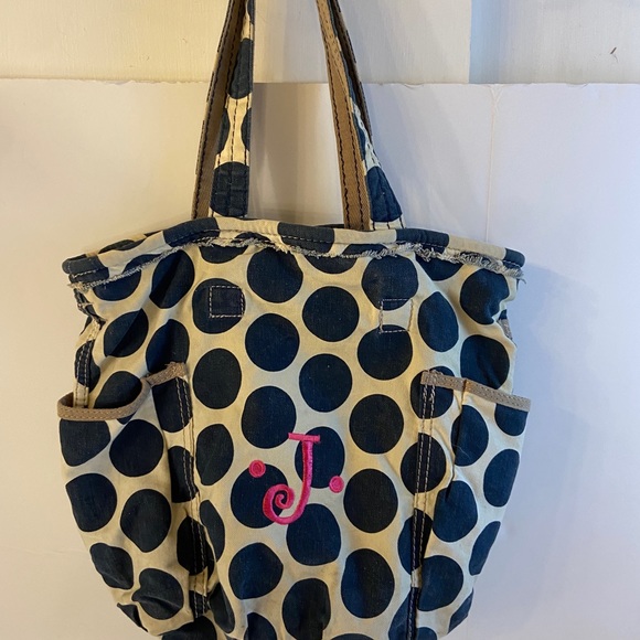 thirty-one | Bags | Thirty One Tote Metro Retro Blue Dots Monogram J ...